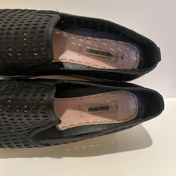 Miu Miu | Shoes | Miu Miu Perforated Pointed Captoe Platform Leather Sneaker Shoes Italy Black 8 ...